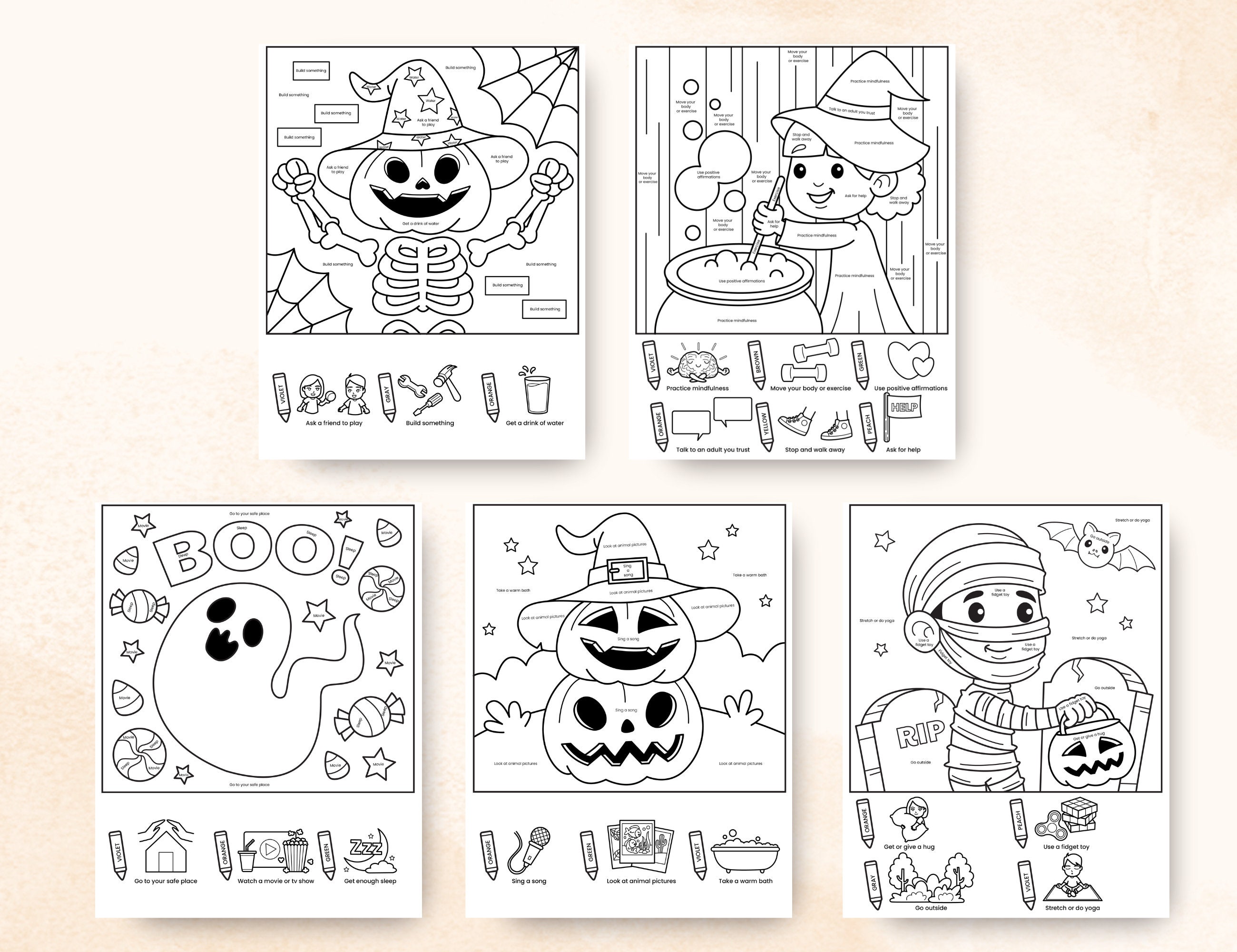 Halloween Color by Coping Skills Coloring Pages Book Printable for Kids ...