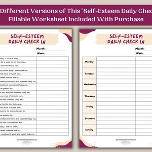 Self-esteem Daily Check in Printable Worksheet for Kids Teens Growth ...