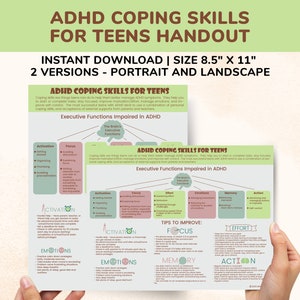 ADHD Printable Handouts 5-page Mini-bundle Kids-teens-child Therapy ...