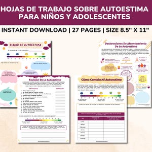 Spanish Self-esteem Worksheets 20 Item Bundle for Kids-teens - Hojas De ...