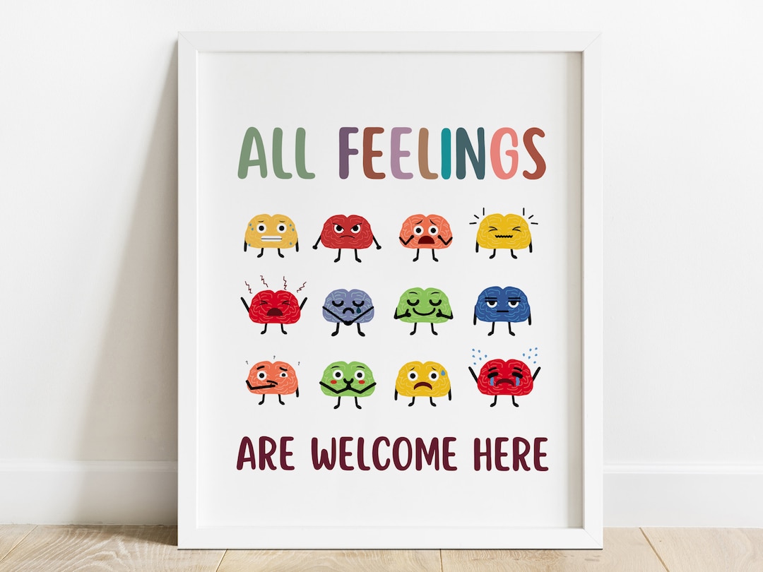 All Feelings Are Welcome Here Mental Health Emoji Poster-therapy ...