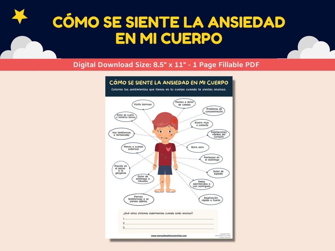 Spanish Anxiety Worksheet for Kids-teens - Como Se Siente La Ansiedad ...