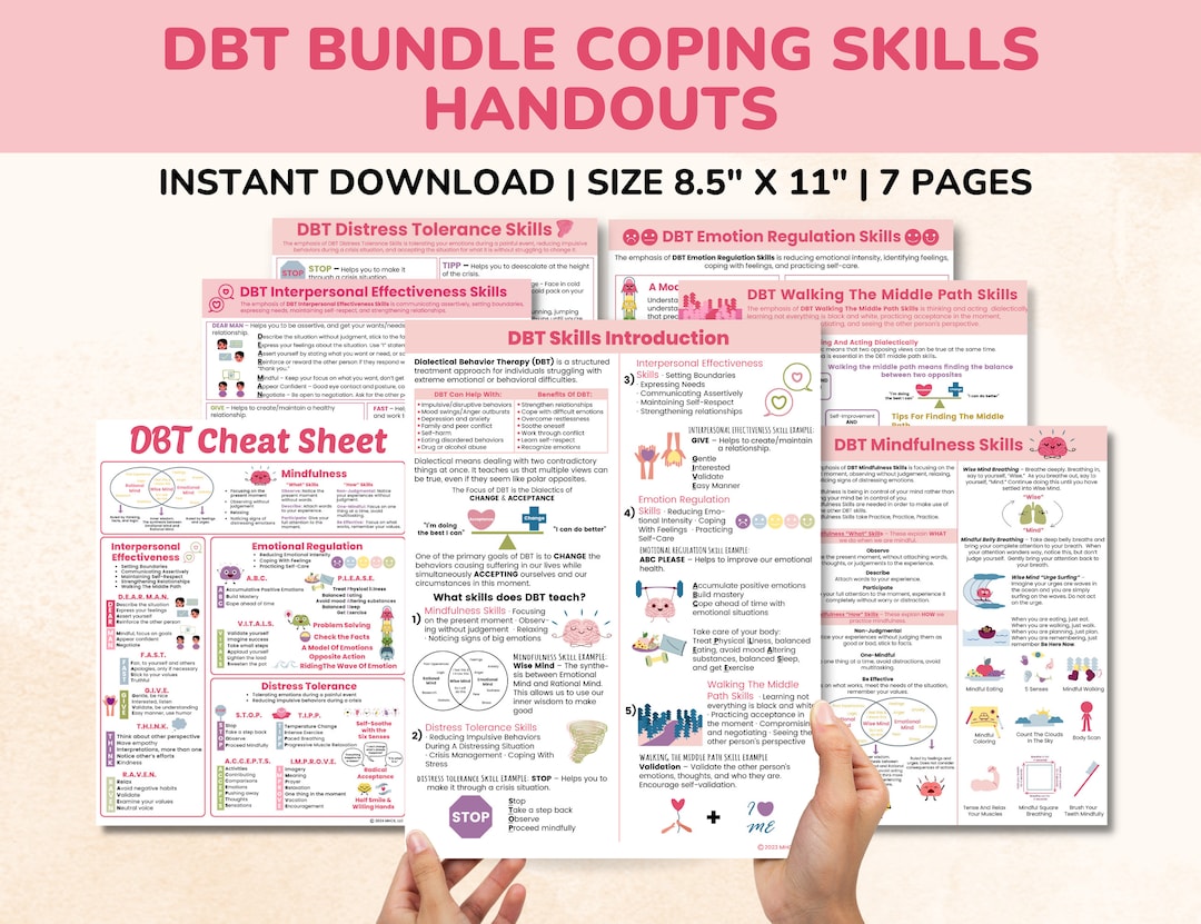 DBT Bundle Coping Skills Printable Poster Handout Cheat Sheet ...