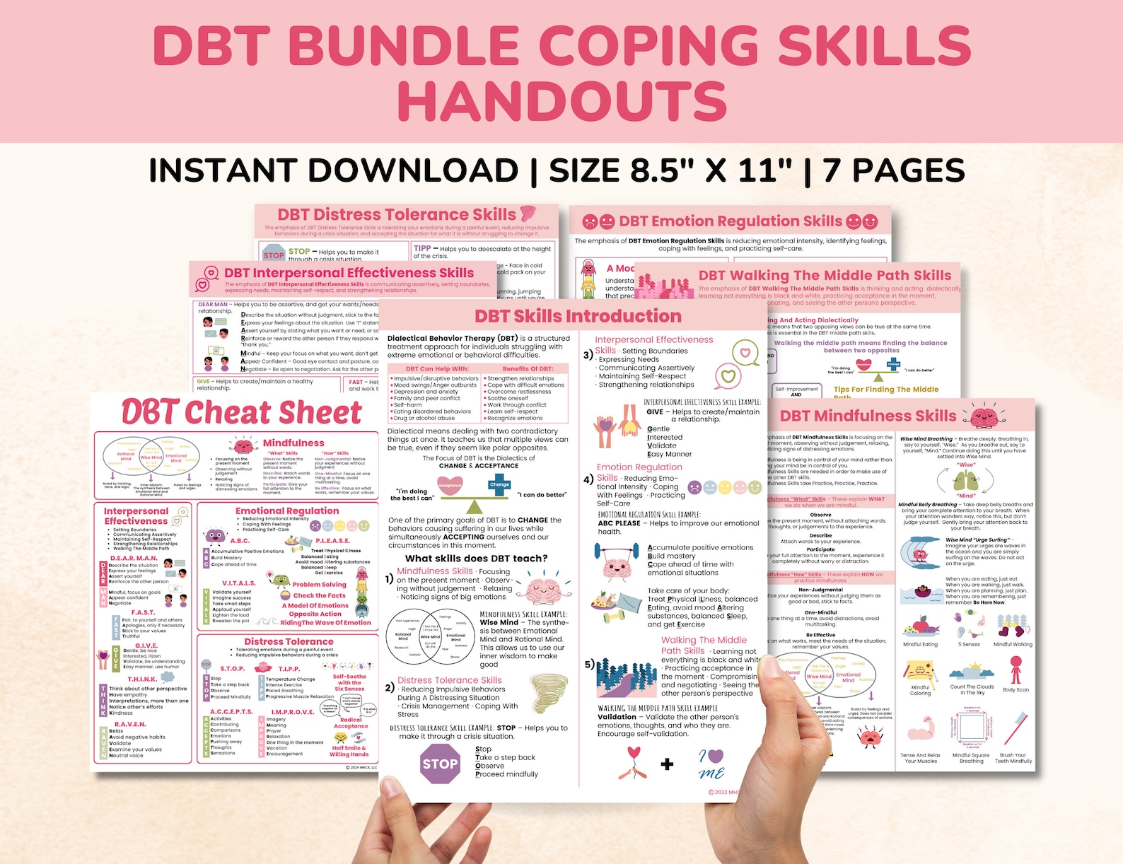 DBT Bundle Coping Skills Printable Poster Handout Cheat Sheet ...