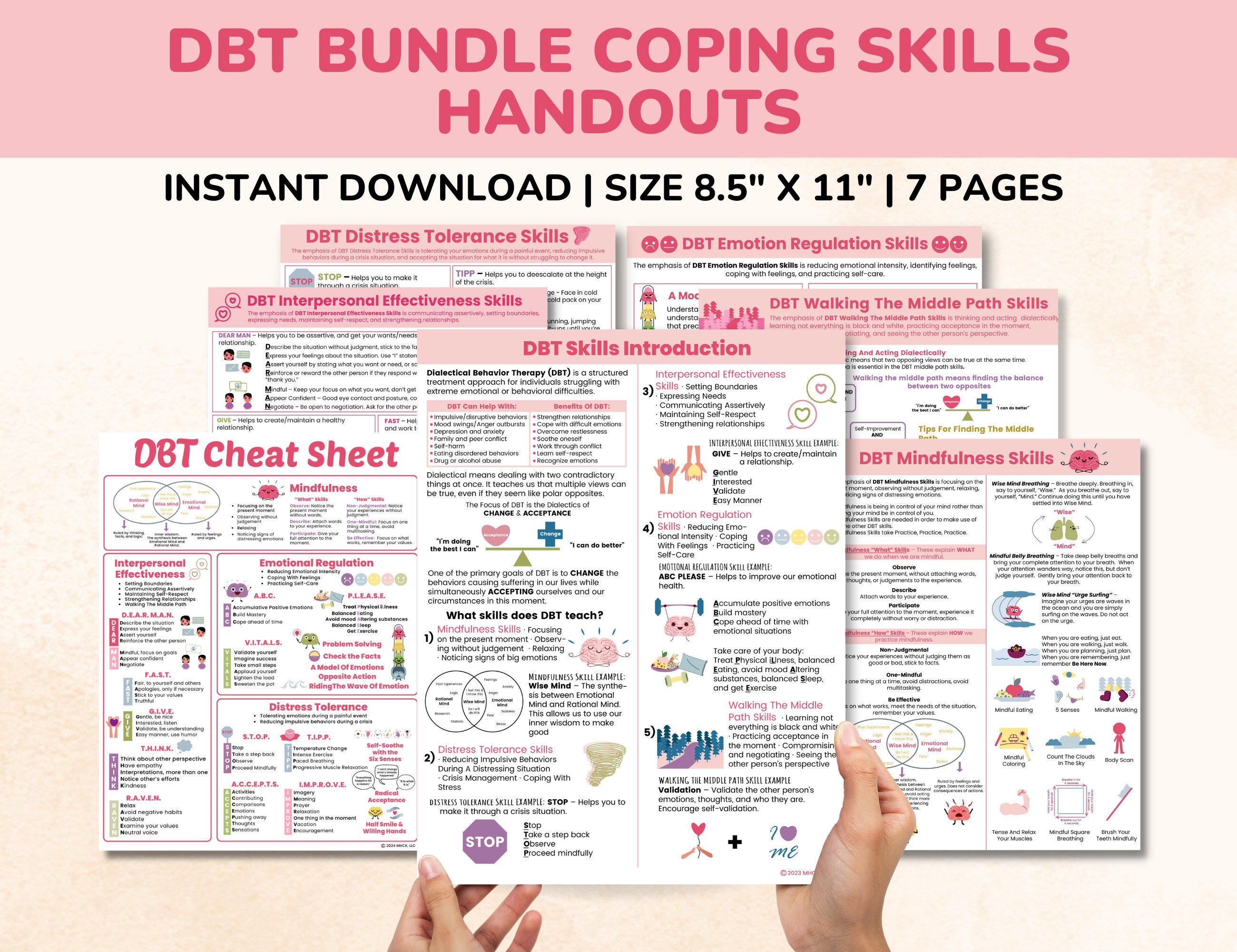 DBT Bundle Coping Skills Printable Poster Handout Cheat Sheet ...