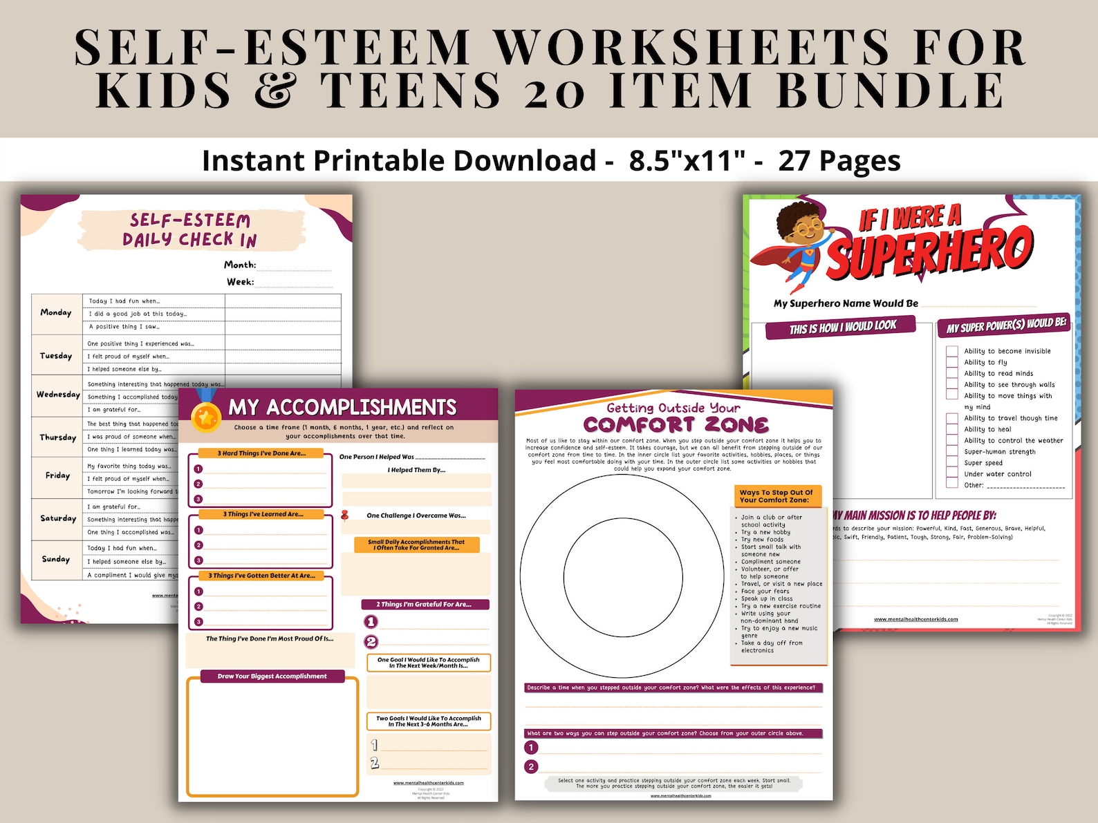 Self-esteem Worksheets 20 Item Printable Bundle for Kids & | Etsy