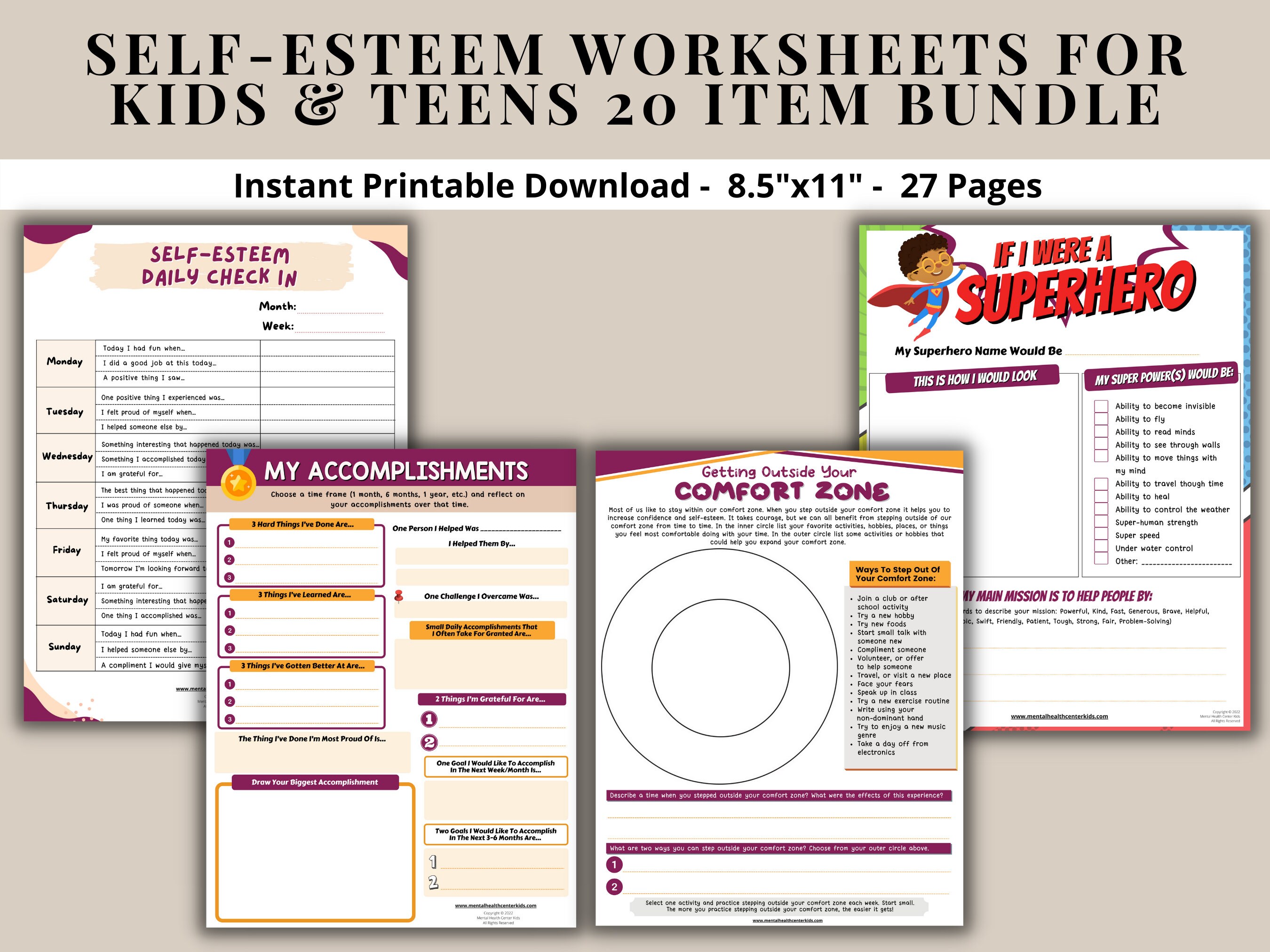 Self-esteem Worksheets 20 Item Printable Bundle for Kids & - Etsy Canada