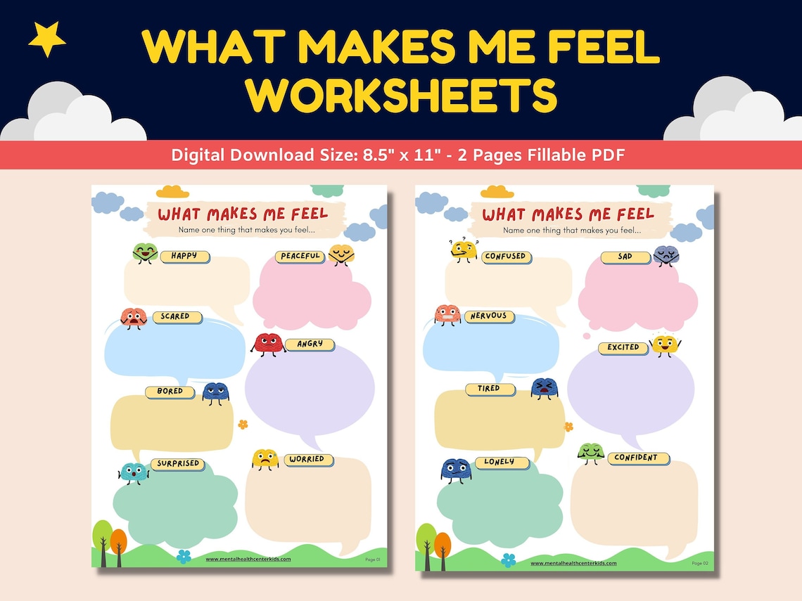 What Makes Me Feel Printable Worksheet for Kids-feelings & | Etsy UK