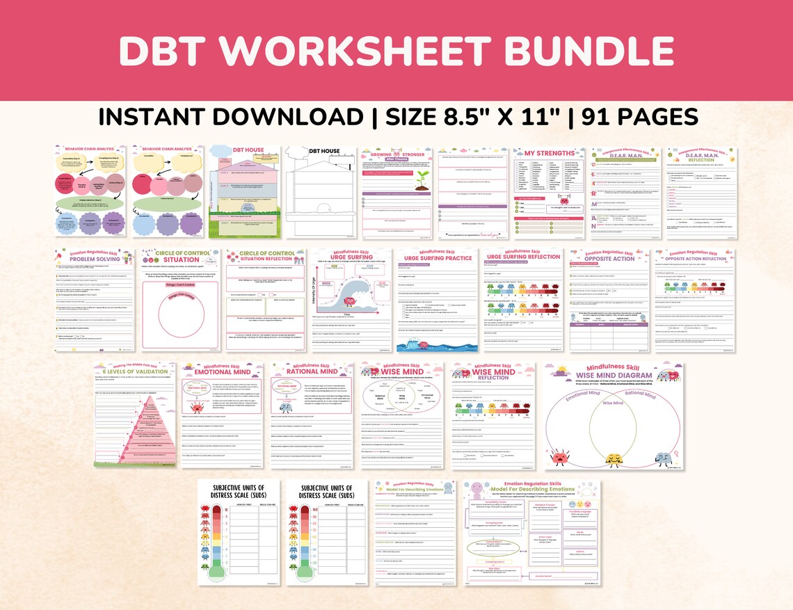 DBT Worksheets Bundle Kids-teens-adults-91 Pgs DBT Coping Skills ...