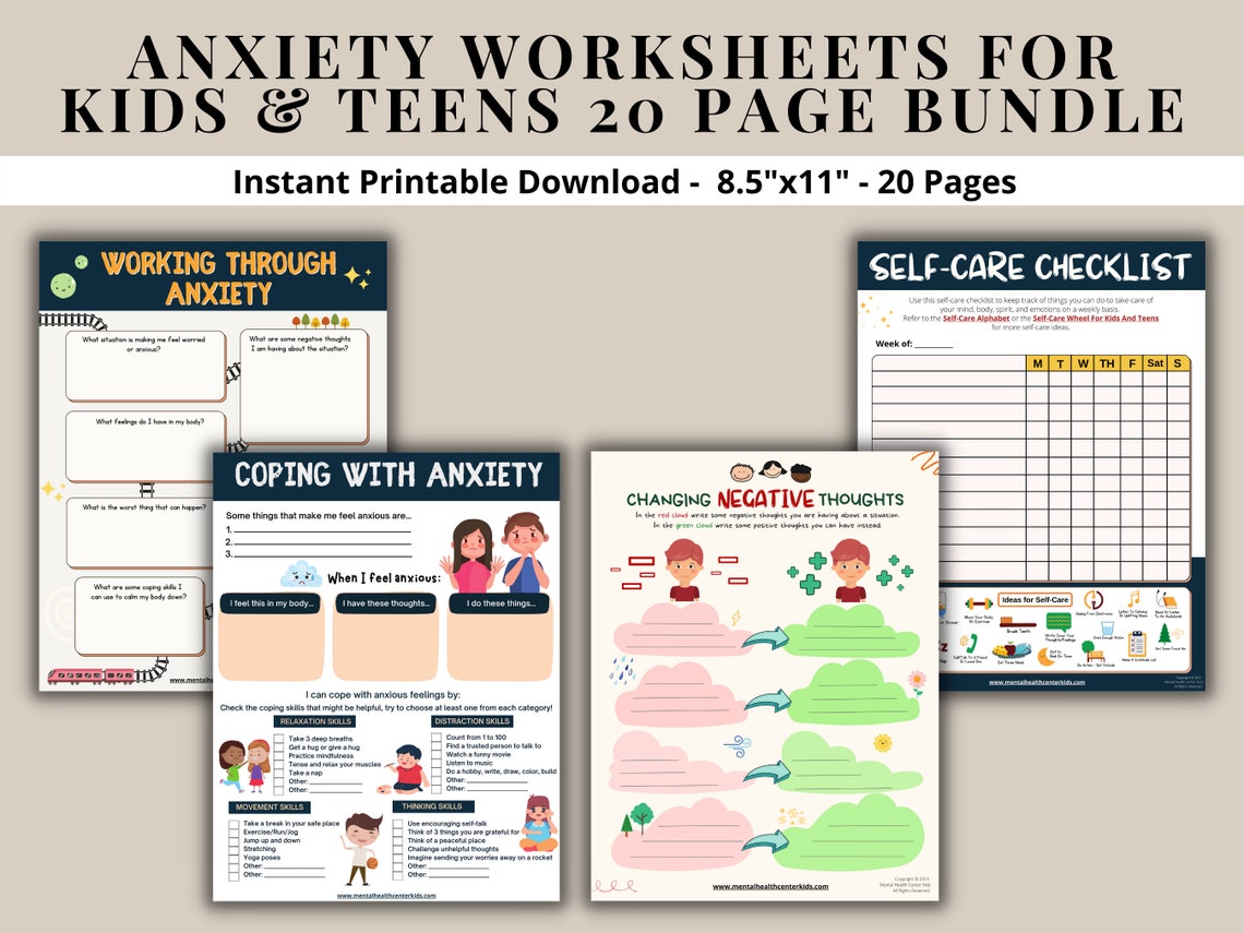 Anxiety Worksheets 20 Pg Printable Bundle for Kids & - Etsy