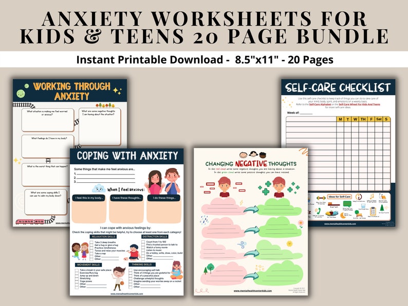 Anxiety Worksheets 20 Pg Printable Bundle for Kids & - Etsy