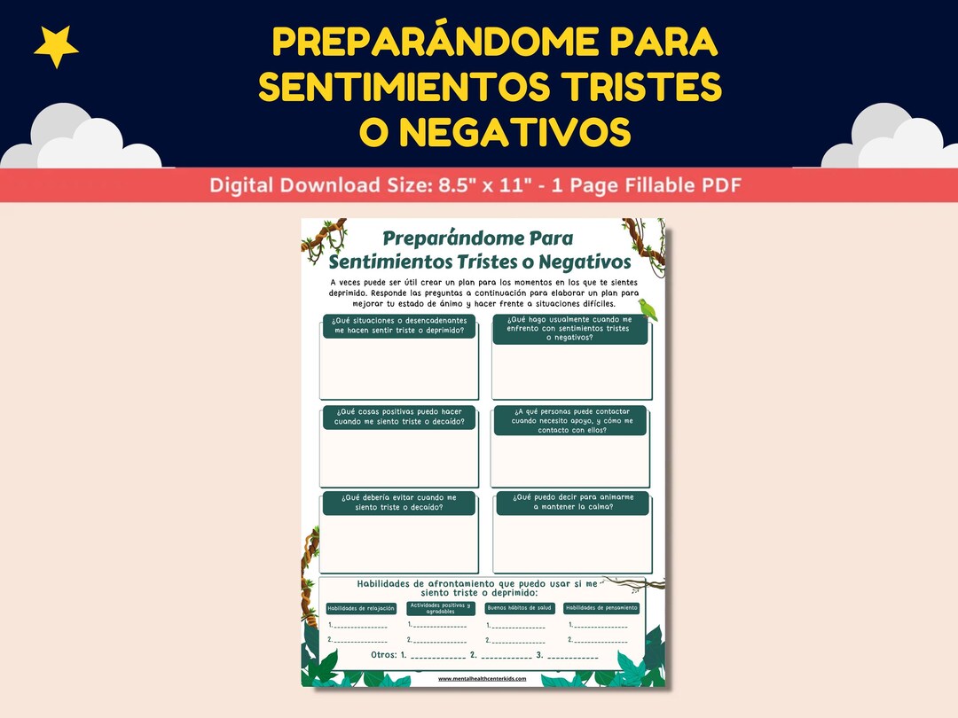 Spanish Depression Worksheet for Kids - Preparándome Para Sentimientos ...