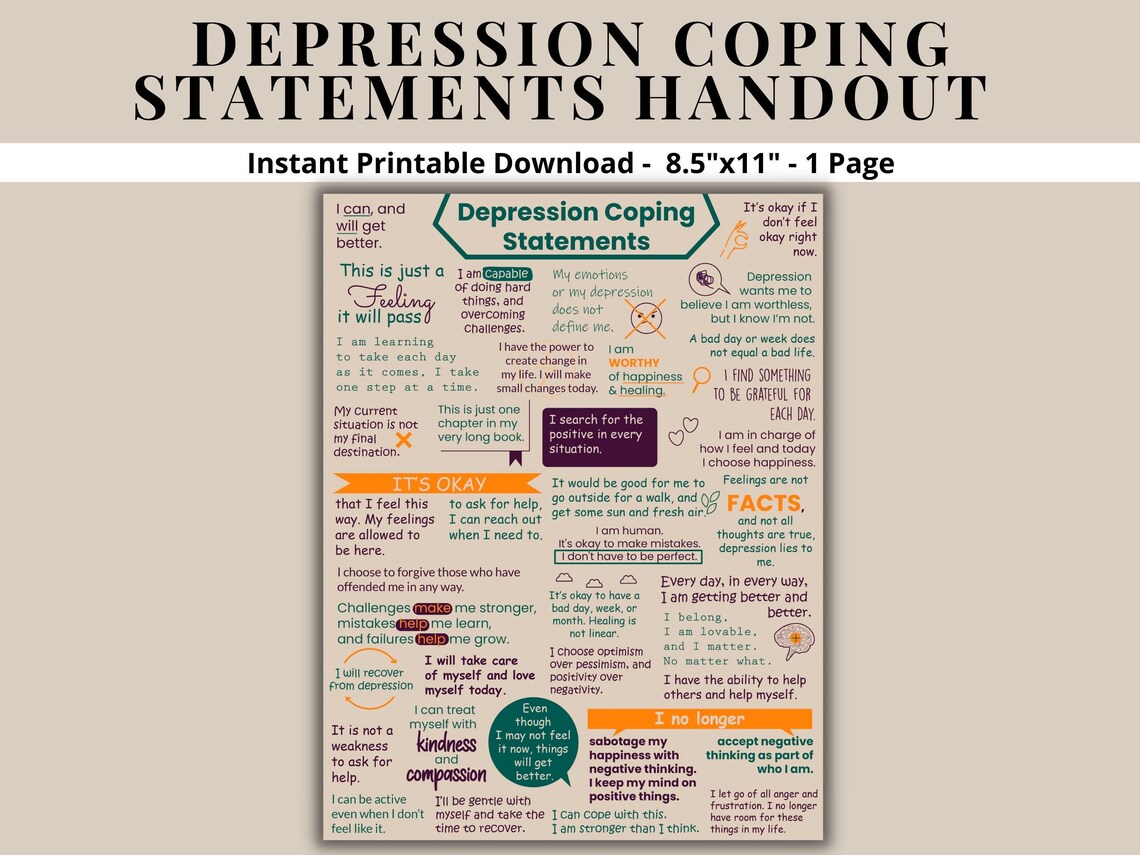 Depression Coping Statements Depressed Poster Affirmations for - Etsy