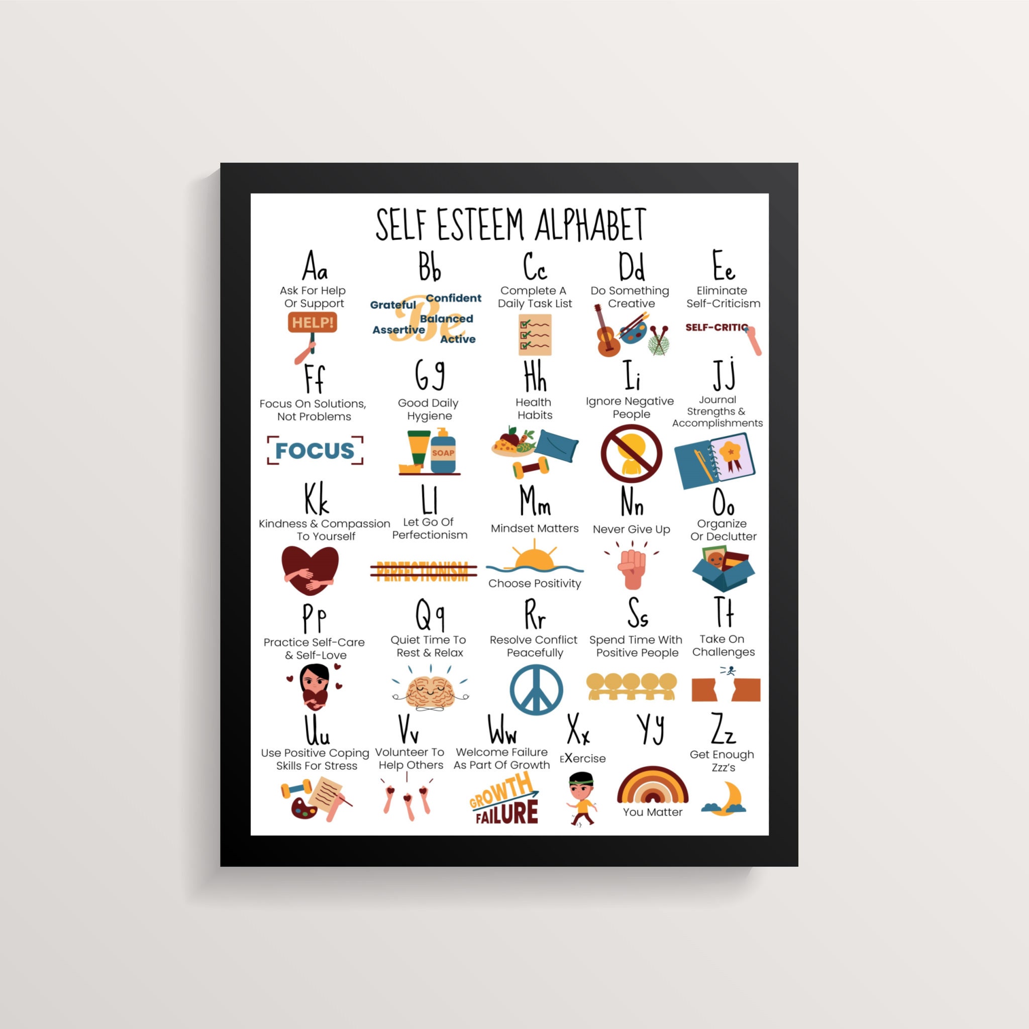 Self Esteem Coping Skills Alphabet Printable Poster Kids ABC | Etsy