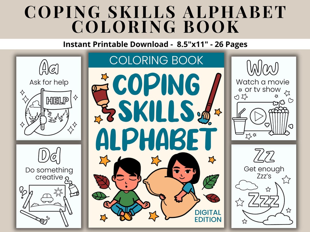 Coping Skills Alphabet Printable Coloring Pages Book Kids - Etsy