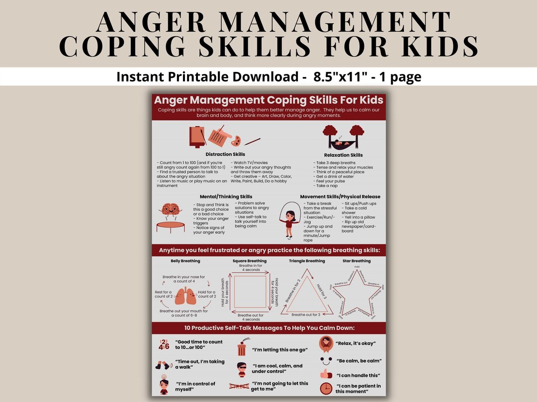 Anger Management Coping Skills for Kids Printable Handout - Etsy