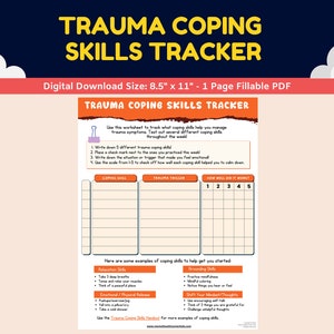 Trauma Coping Skills Tracker Fillable Worksheet Kids Teens Child ...