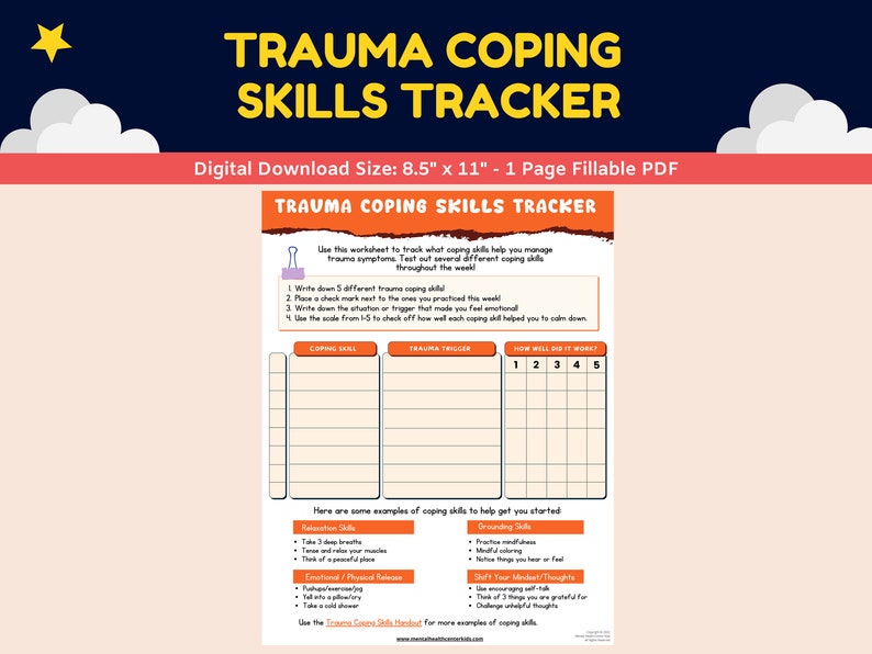 Trauma Coping Skills Tracker Fillable Worksheet Kids Teens - Etsy
