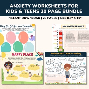 Anxiety Worksheets 20 Pg Printable Bundle for Kids & Teens-child ...