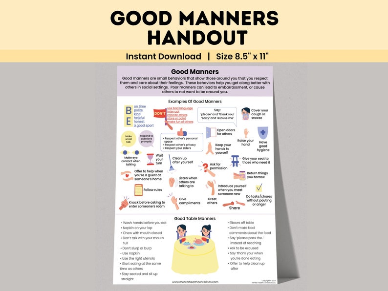 Good Manners PDF Poster for Kids Teens-school Counselor - Etsy
