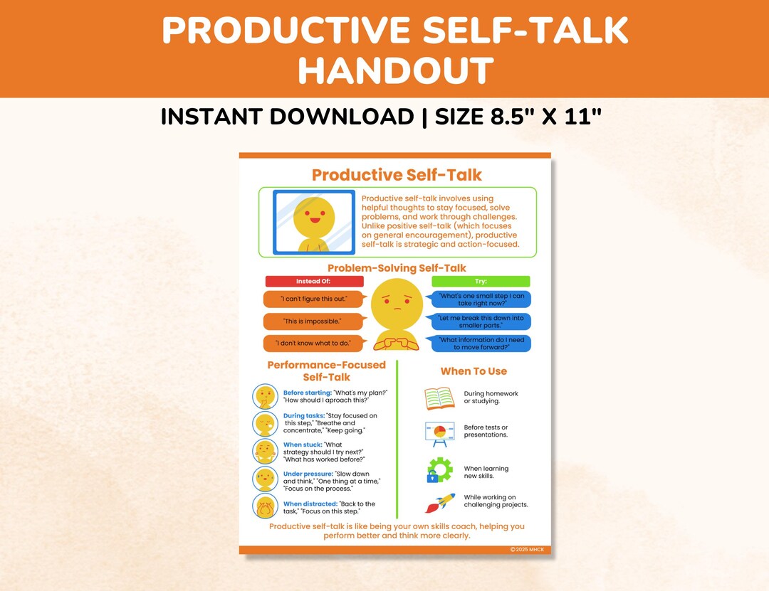 Productive Self-talk Coping Skills Handout-mental Health for Kids Teens ...