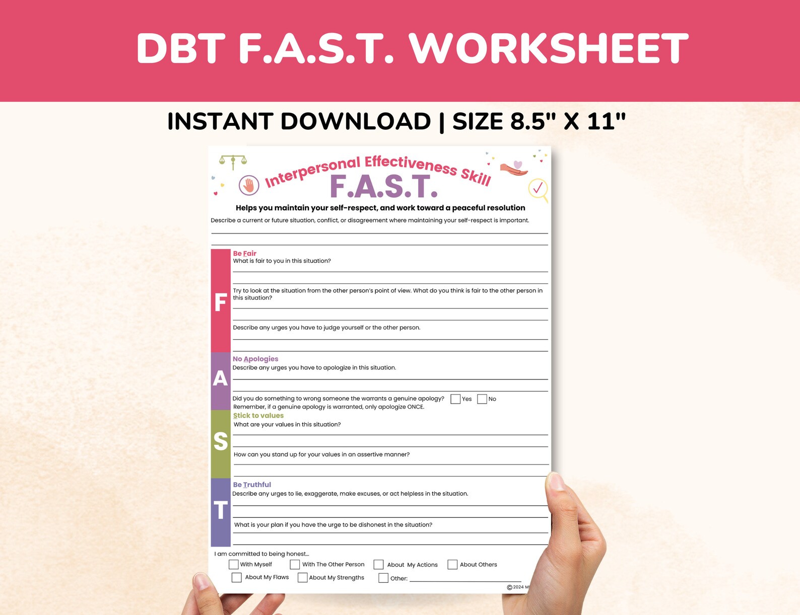 DBT FAST Skill Worksheet 2-page Fillable Pdf-interpersonal Effectiveness Skills-dialectical ...