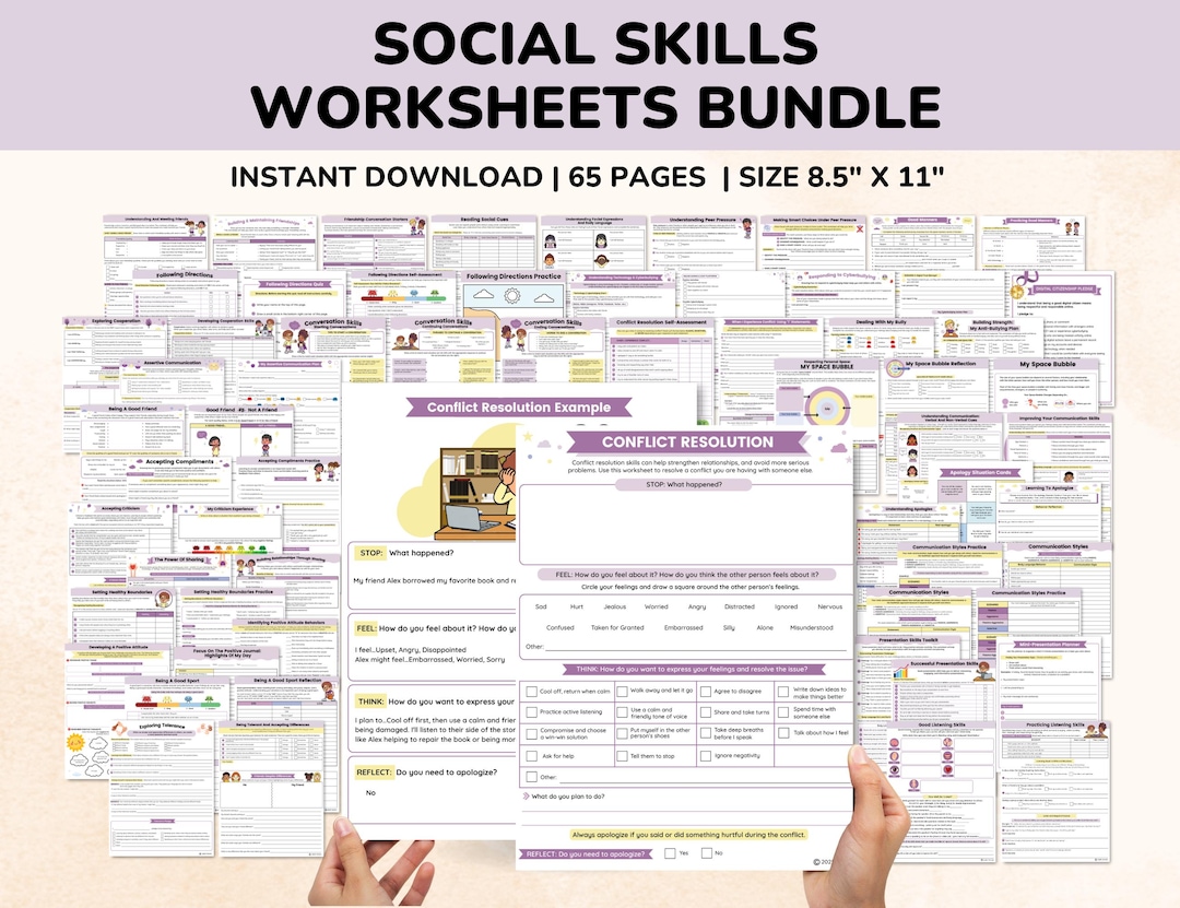 Social Skills Worksheets Bundle for Kids-teens-students-65 Pages ...