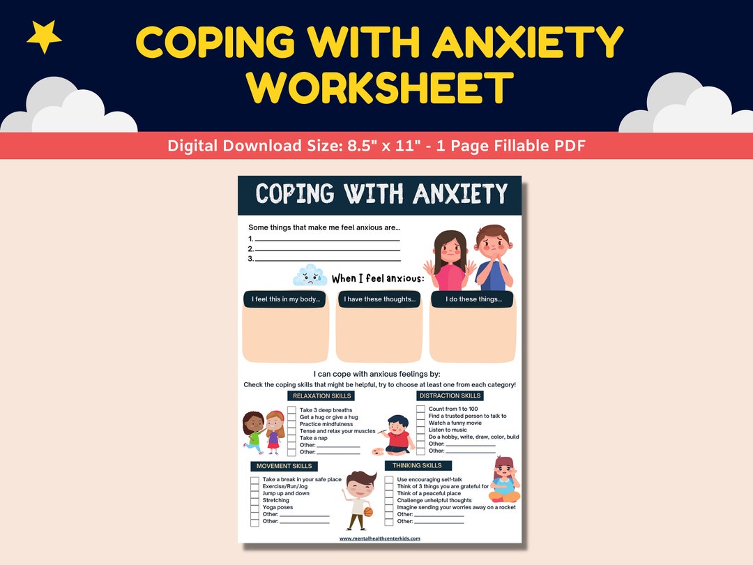Anxiety Coping Skills Fillable Worksheet Kids Children - Printable ...