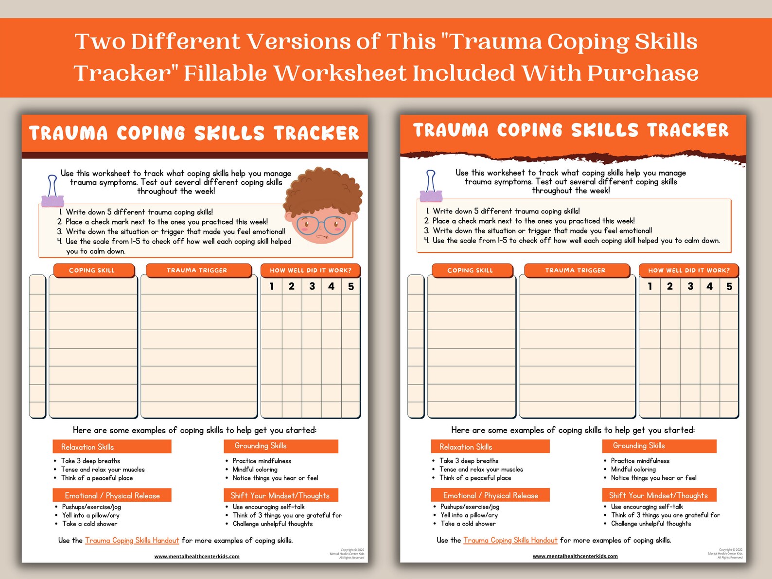 Trauma Coping Skills Tracker Fillable Worksheet Kids Teens - Etsy