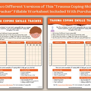Trauma Coping Skills Tracker Fillable Worksheet Kids Teens Child ...