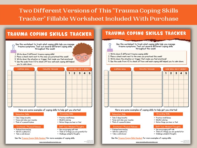Trauma Coping Skills Tracker Fillable Worksheet Kids Teens - Etsy