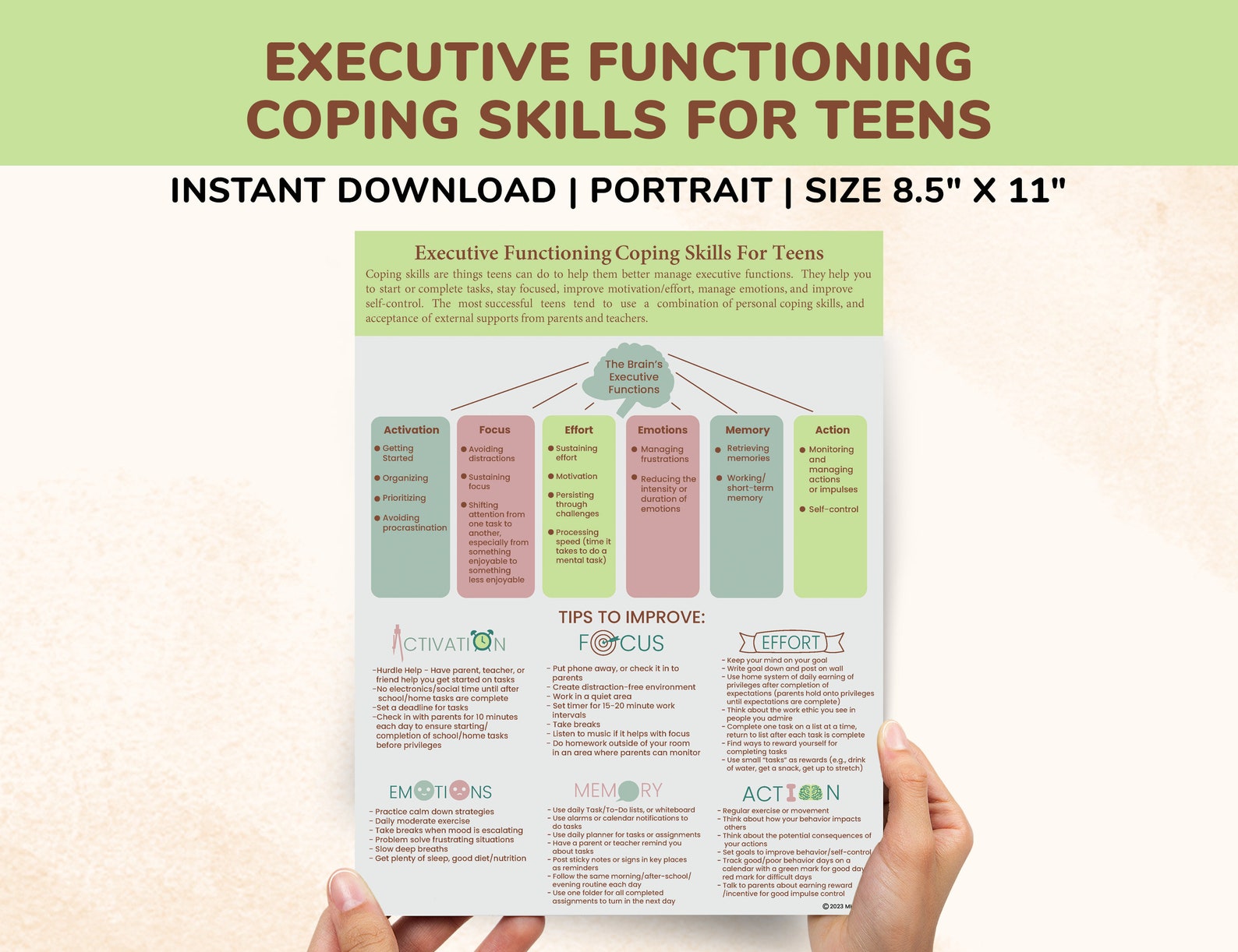 Executive Functioning Coping Skills Printable Handout Poster for Teens ...