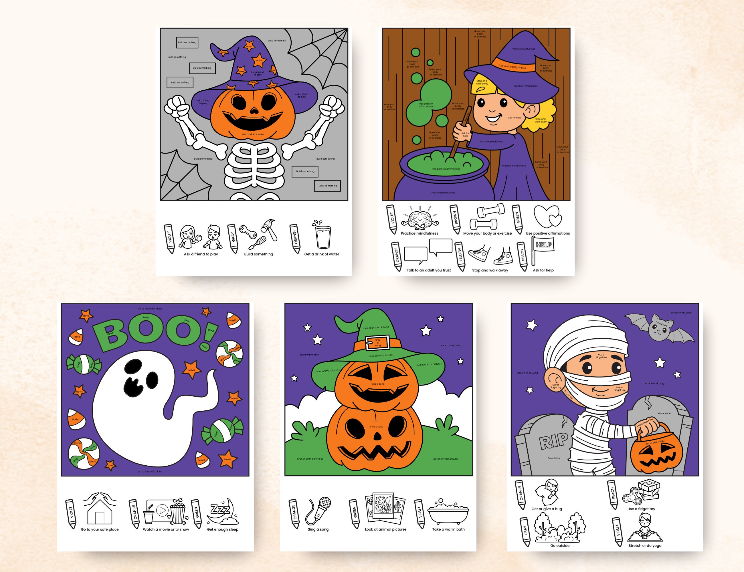 Halloween Color by Coping Skills Coloring Pages Book Printable for Kids ...