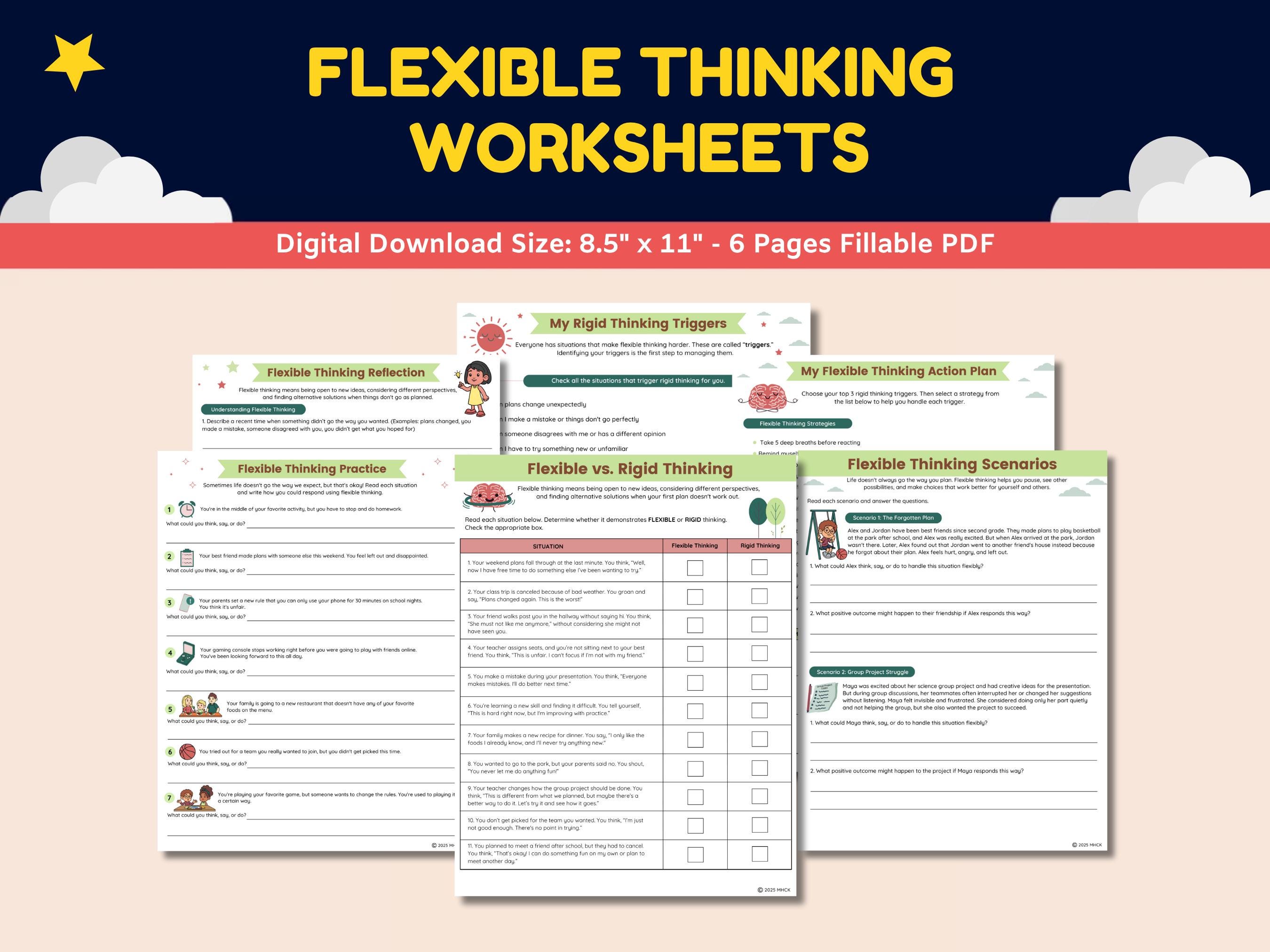 Flexible Thinking Worksheets for Kids-teens-therapy Counseling ...