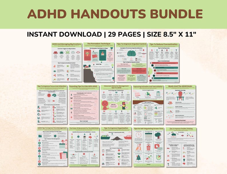 ADHD/ADD Handouts Bundle for Kids-teens-29 Pgs-attention Deficit ...