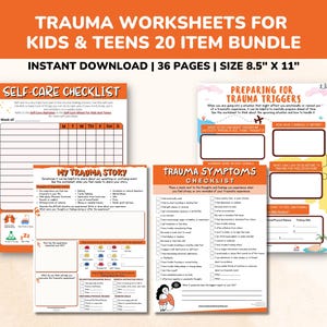 Trauma PTSD Worksheets 20 Item Printable Bundle for Kids & Teens-child ...