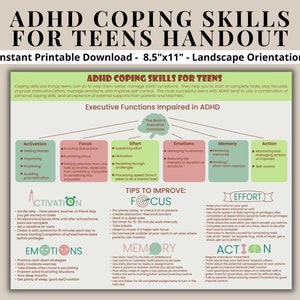 ADHD Coping Skills Printable Handout Poster for Teens - Executive ...