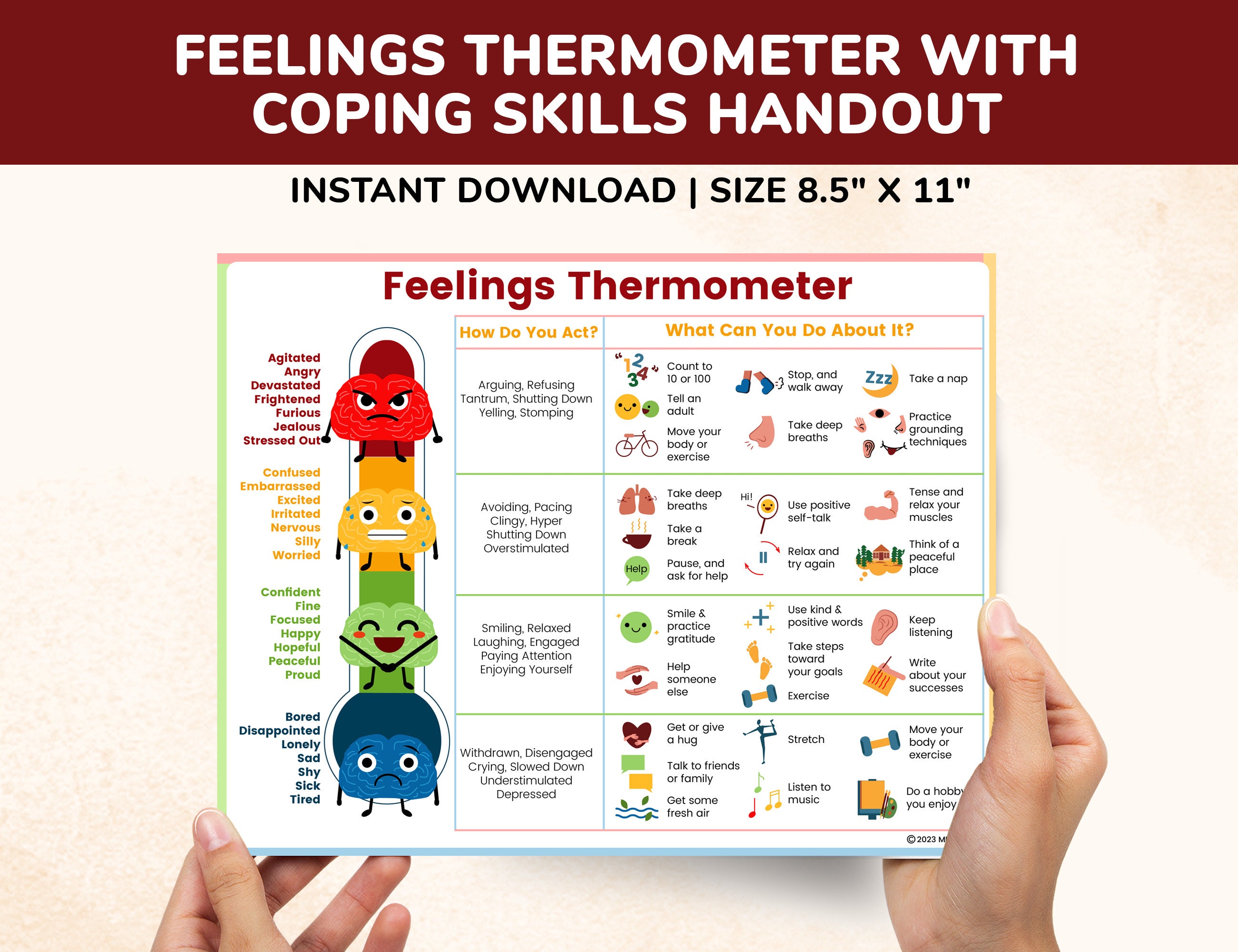Feelings Emotions Coping Skills Printable Poster Bundle Handouts for ...