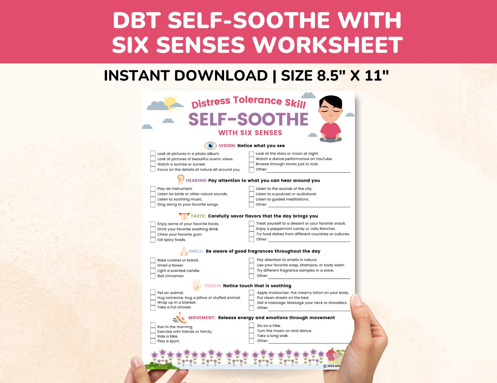 DBT Self-soothe With 6 Senses Worksheets 3-pages-distress Tolerance ...