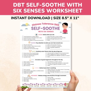 DBT Self-soothe With 6 Senses Worksheets 3-pages-distress Tolerance ...