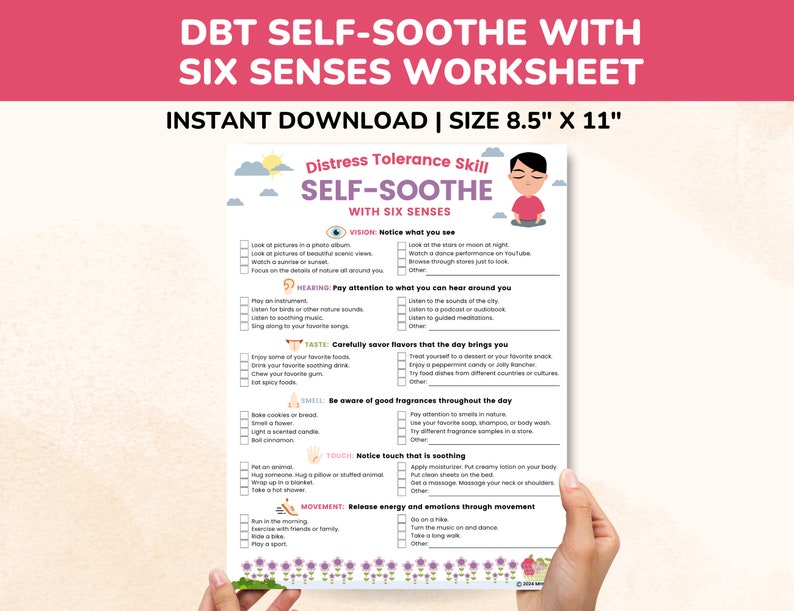 DBT Self-soothe With 6 Senses Worksheets 3-pages-distress Tolerance ...