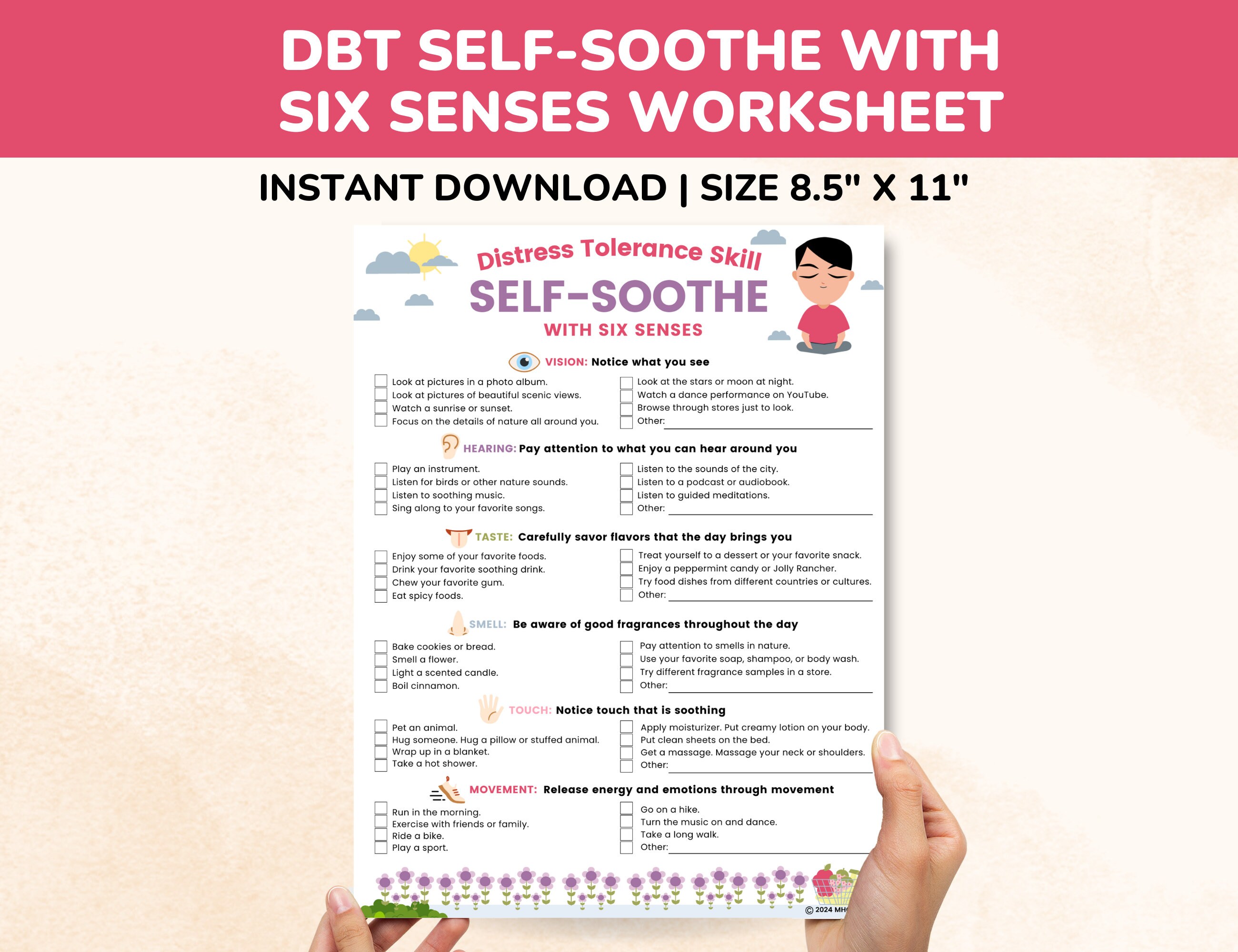DBT Self-soothe With 6 Senses Worksheets 3-pages-distress Tolerance ...
