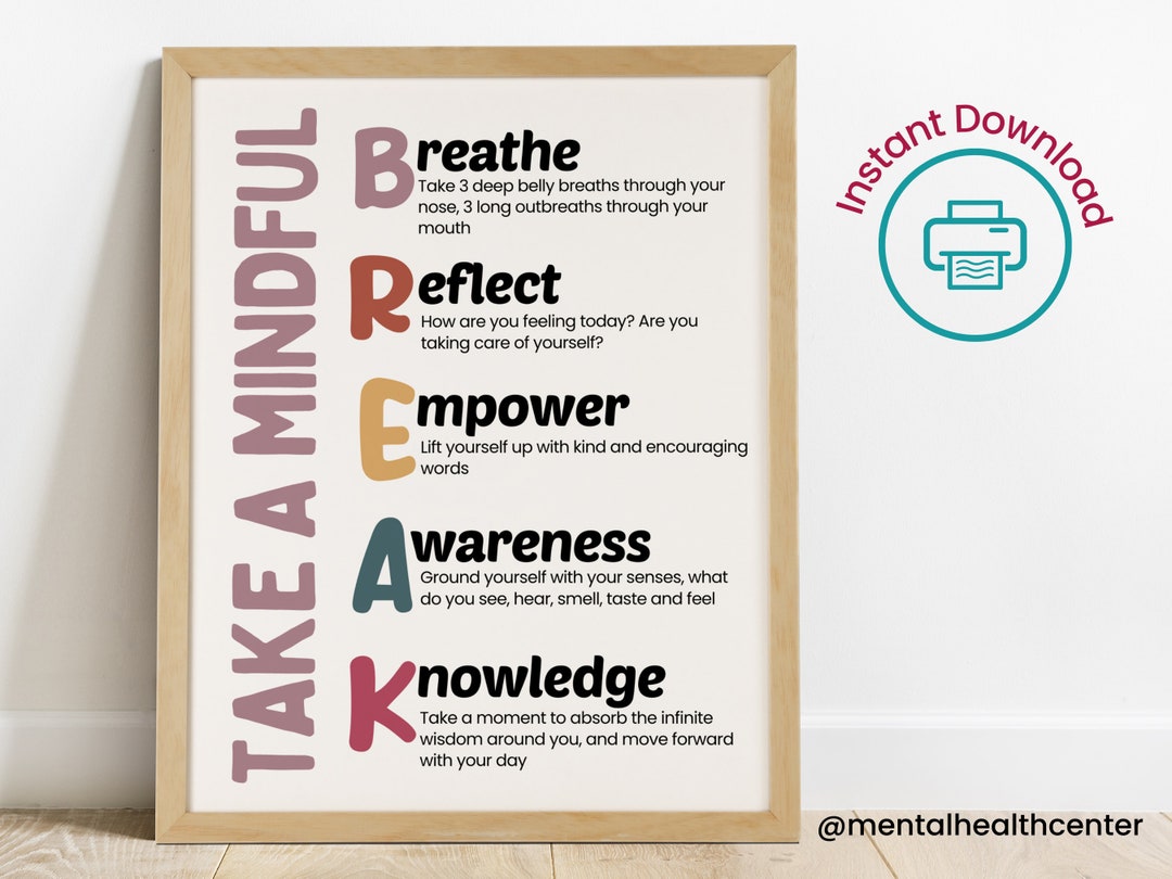 Mindfulness Self Care Check-in Mental Health Poster-therapy Office ...