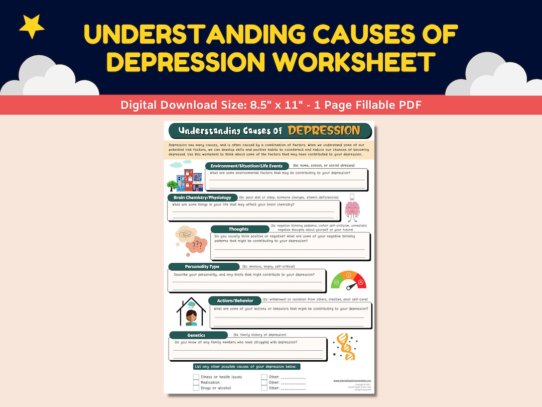 Mental Health Worksheet - Causes of Depression - Child Therapy Kids ...