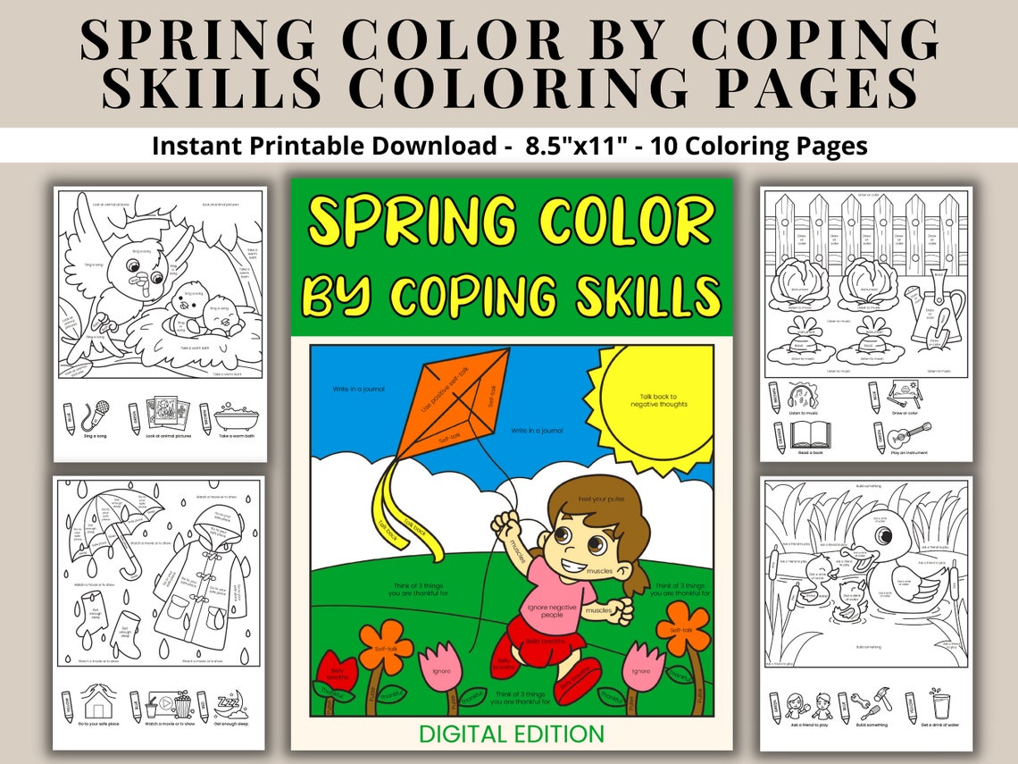 Spring Coloring Pages for Kids-color by Coping Skills Coloring | Etsy