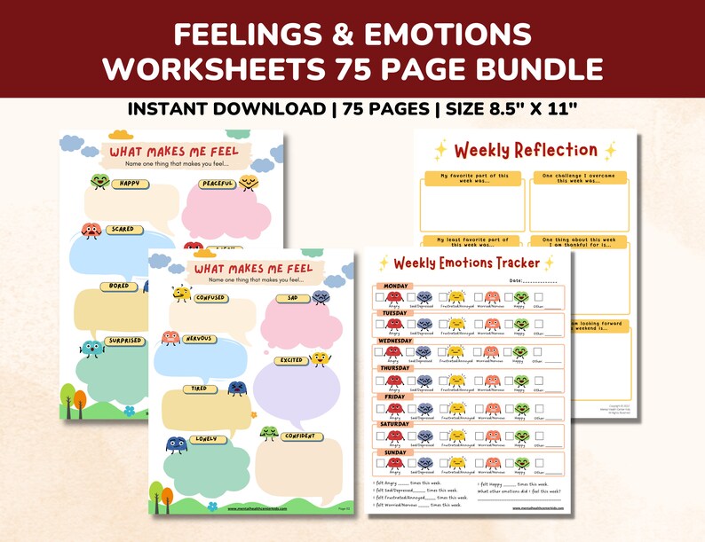 Feelings & Emotions Worksheets Chart 75 Pg Printable Bundle-coping ...