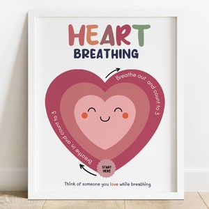 Heart Mindfulness Breathing School Counseling Office Digital Poster for ...