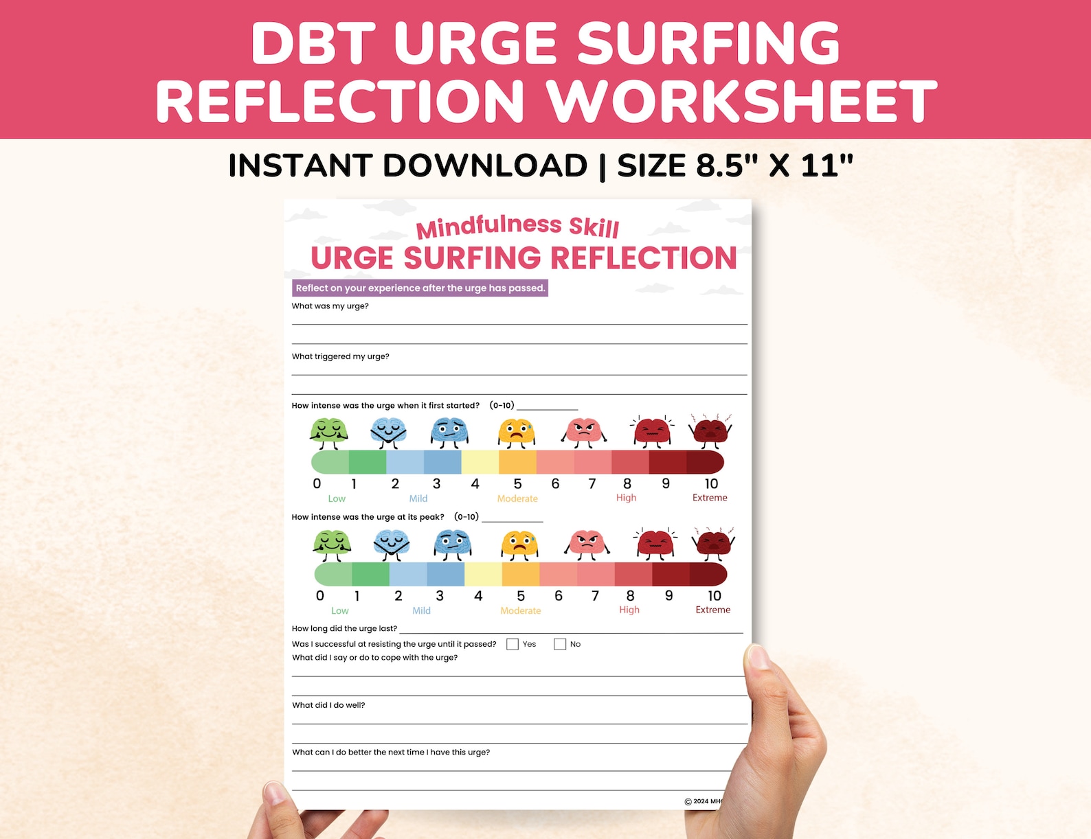 DBT Urge Surfing Worksheets 3 Pages-mindfulness Skills Fillable Pdf ...