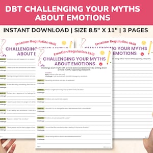 DBT Myths About Emotions Worksheets 5-pages-emotion Regulation Skills ...