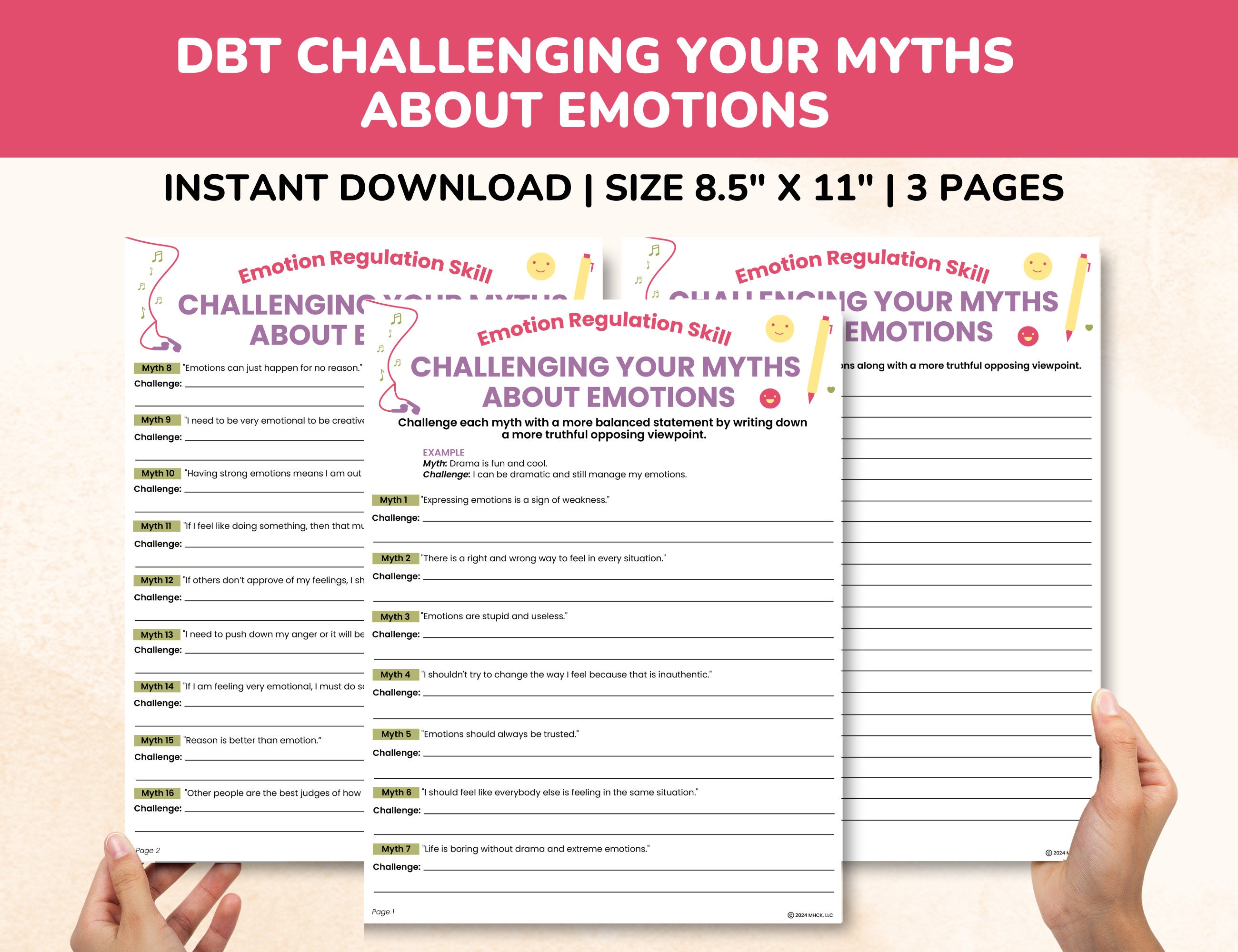 DBT Myths About Emotions Worksheets 5-pages-emotion Regulation Skills ...